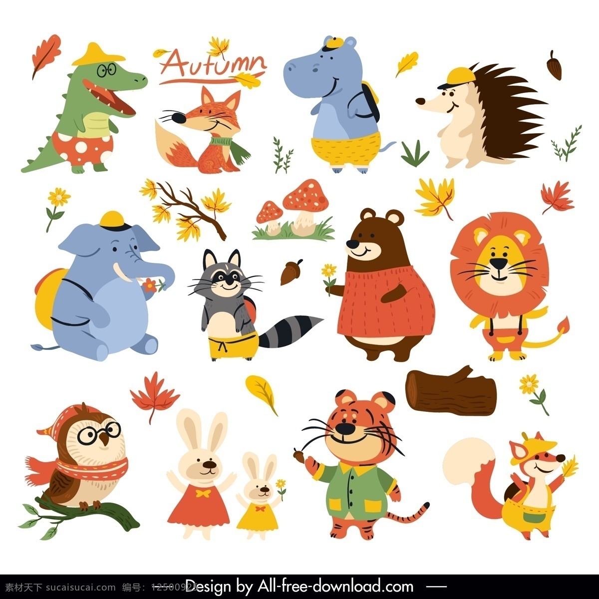 卡通秋季动物素材图片下载-素材编号12500925-素材天下图库